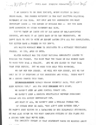 "New Jersey Freeze Voters Speech: Final Draft" by Geraldine Ferraro